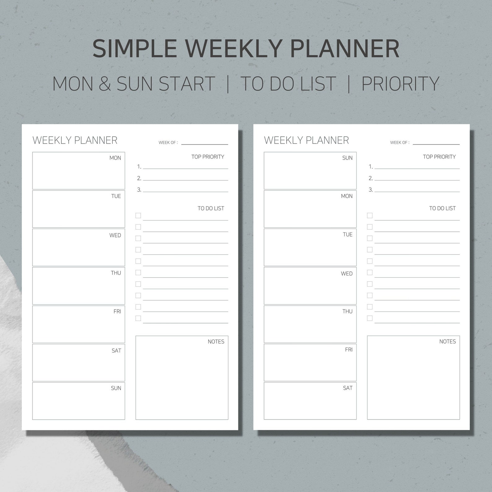 Minimalist Weekly Planner Printable, Weekly Agenda, Printable Planner ...