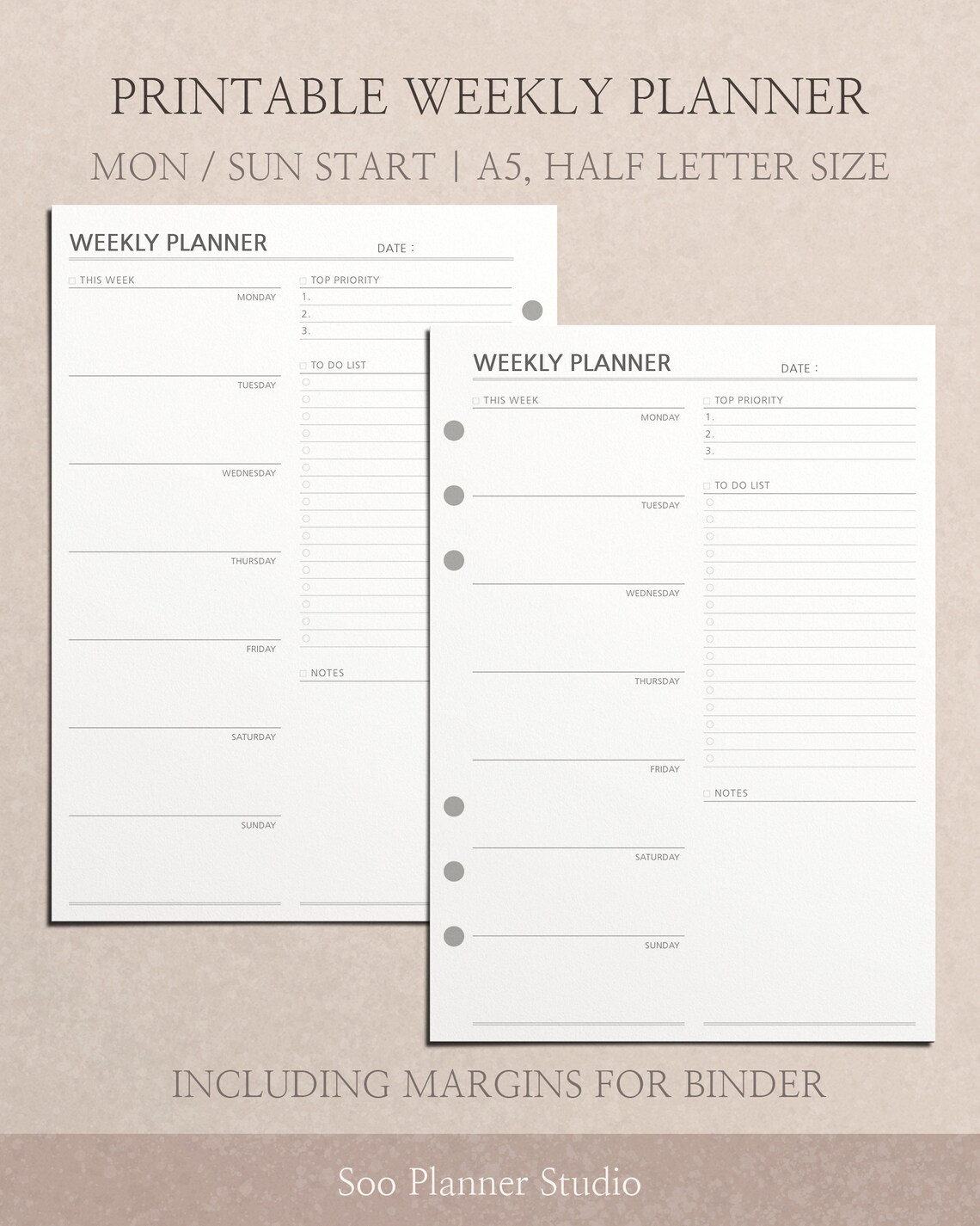 Printable Weekly Planner With to Do List Minimalist Weekly - Etsy