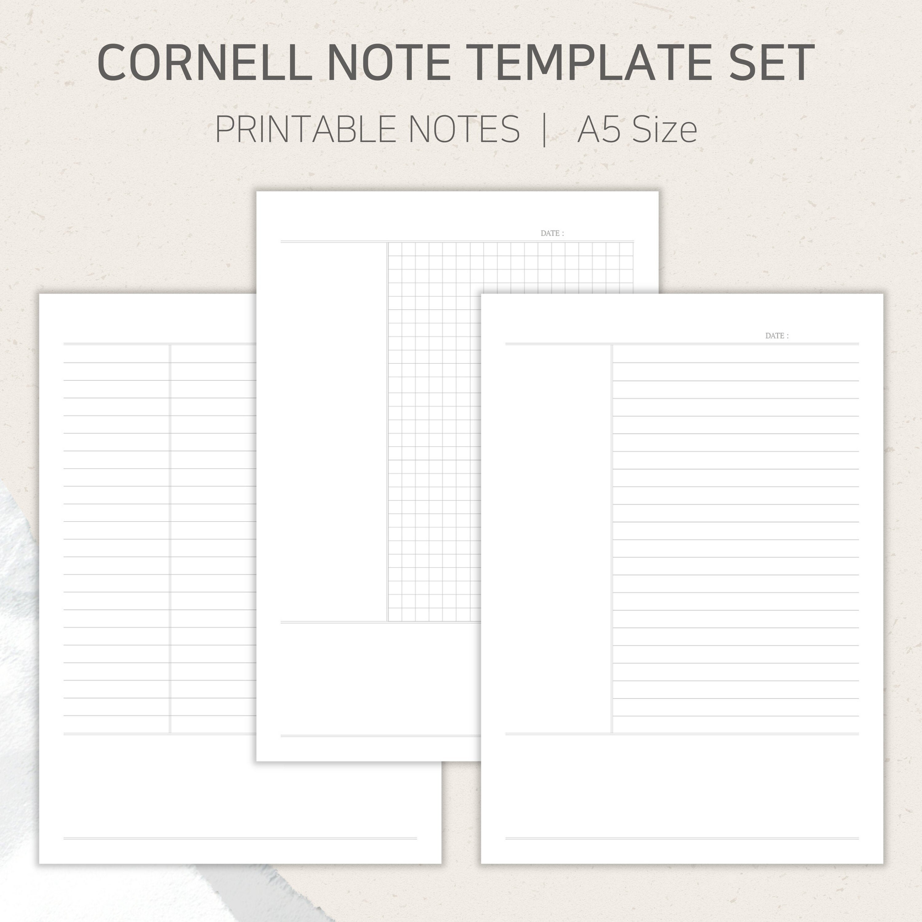 Printable Cornell Notes for Student Note Taking A5 Note Template ...