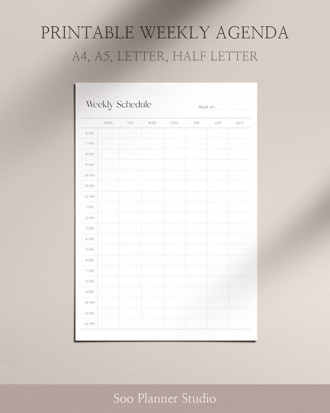 Weekly Schedule Planner | Hourly Agenda Worksheet | Printable Weekly ...