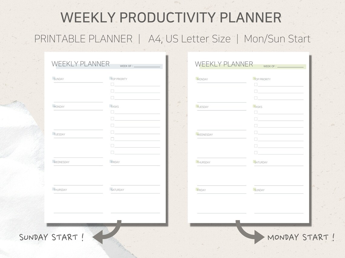 WEEKLY PRODUCTIVITY PLANNER | Printable Simple Planner, Instant ...