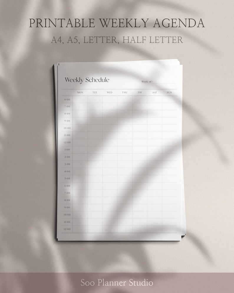 Weekly Schedule Planner | Hourly Agenda Worksheet | Printable Weekly ...