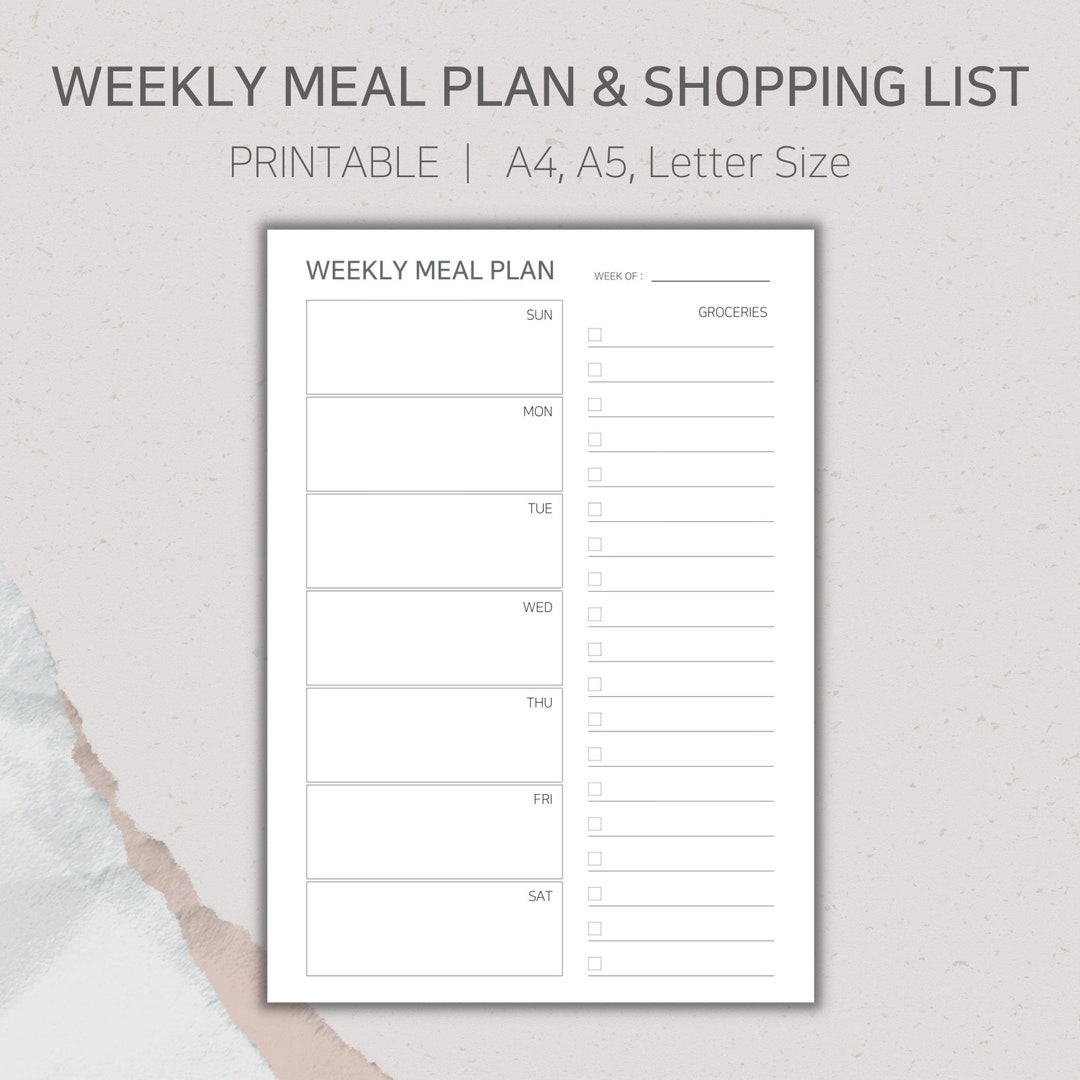 Printable Weekly Meal Planner With Grocery List, Meal Plan Template Pdf ...
