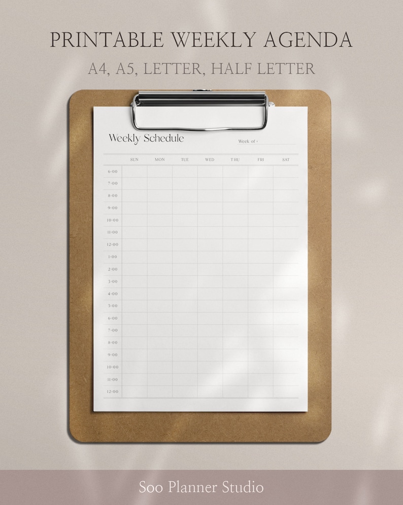 Weekly Schedule Planner Hourly Agenda Worksheet Printable Weekly ...