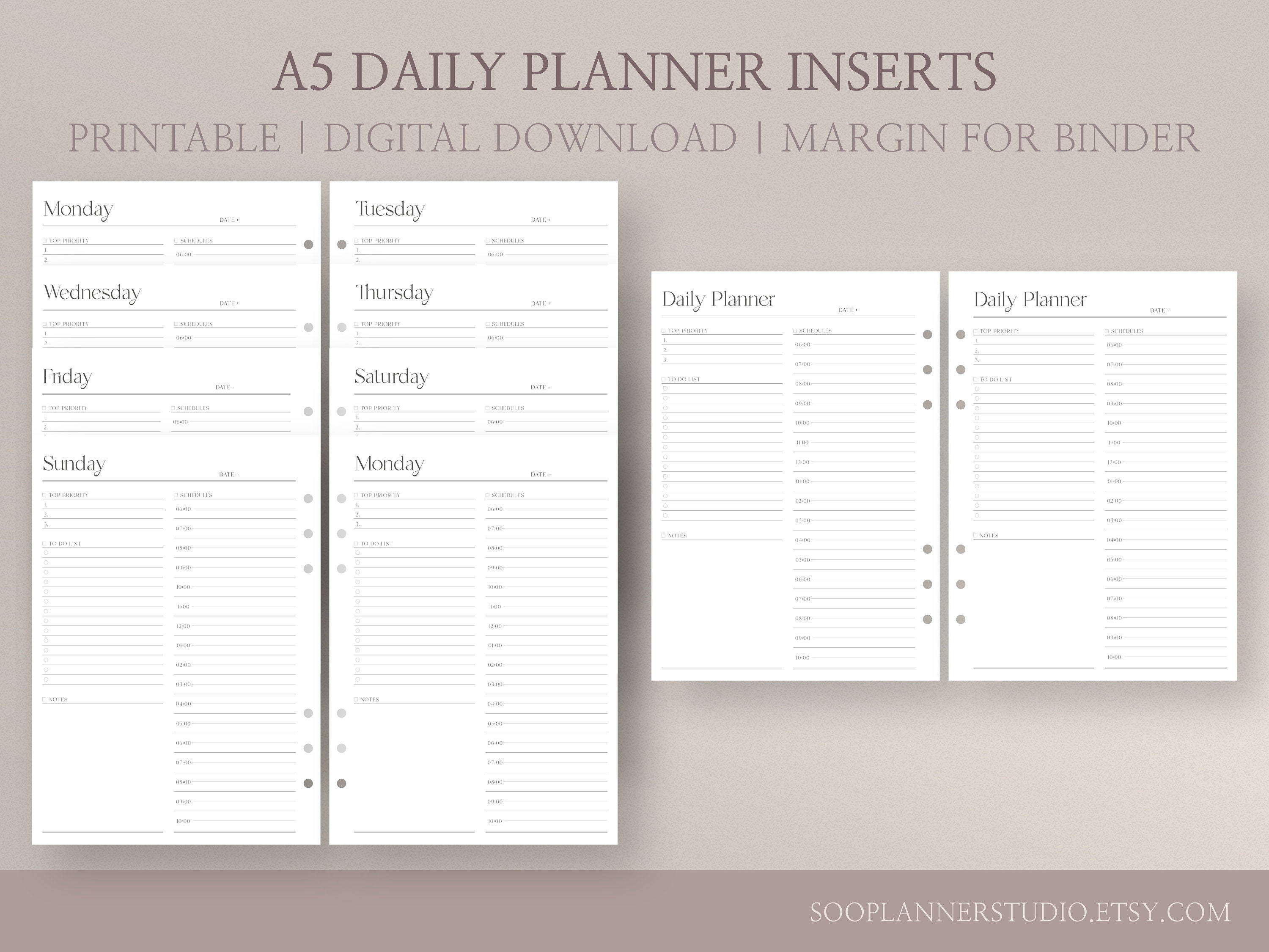 Printable A5 Planner Inserts Bundle Minimalist Daily Planner Pdf ...