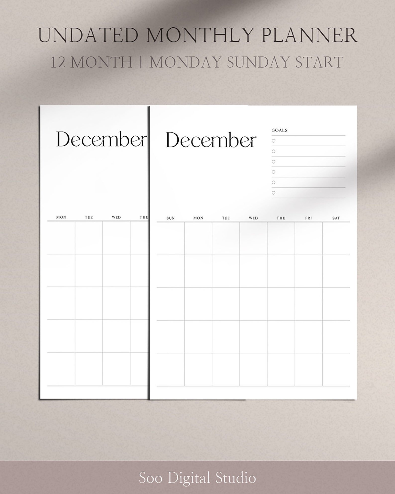 Undated Monthly Planner Printable 12 Month Planner for Students, A5 ...