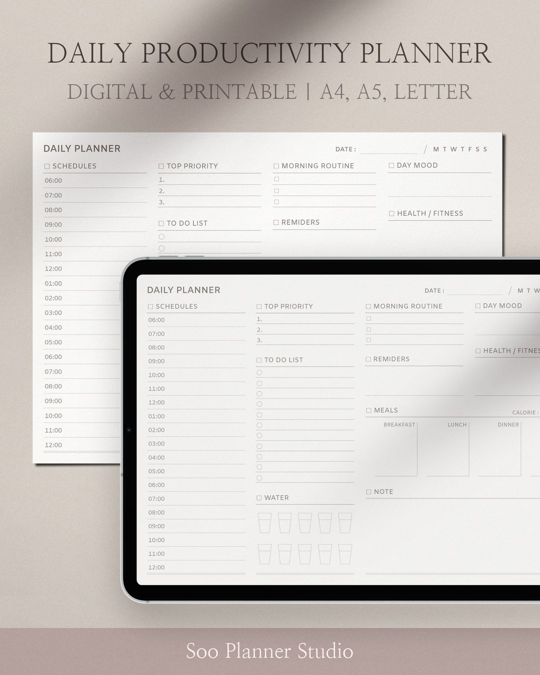 Horizontal Daily Planner Printable Digital Daily Planner Pdf Printable ...