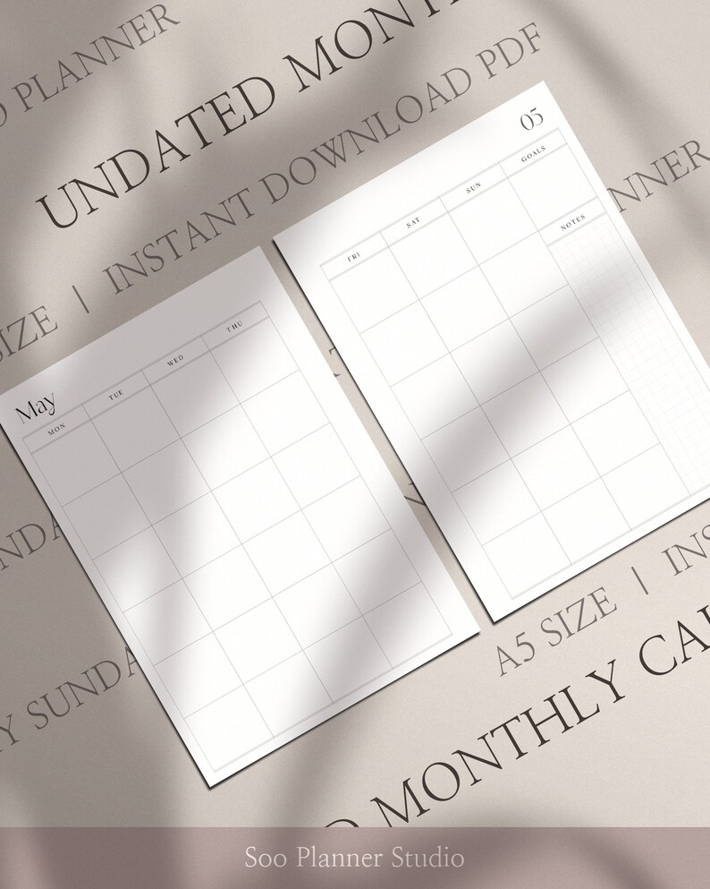 Printable Perpetual Calendar for Binder Undated Monthly Planner ...