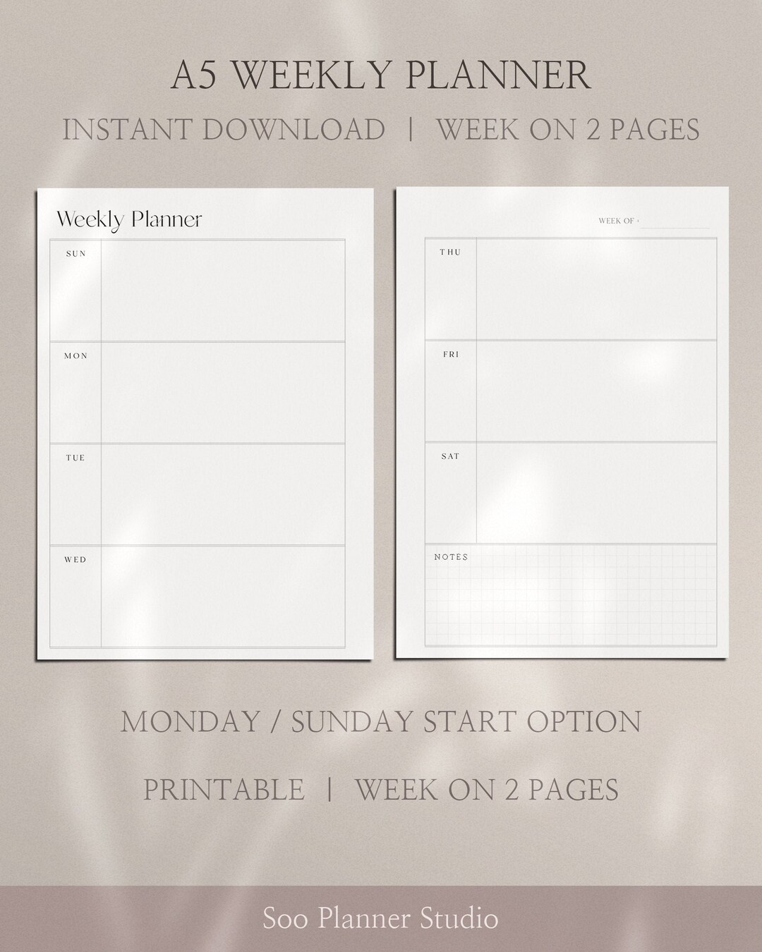 Printable Weekly Planner Template Minimalist Weekly Planner Prints ...