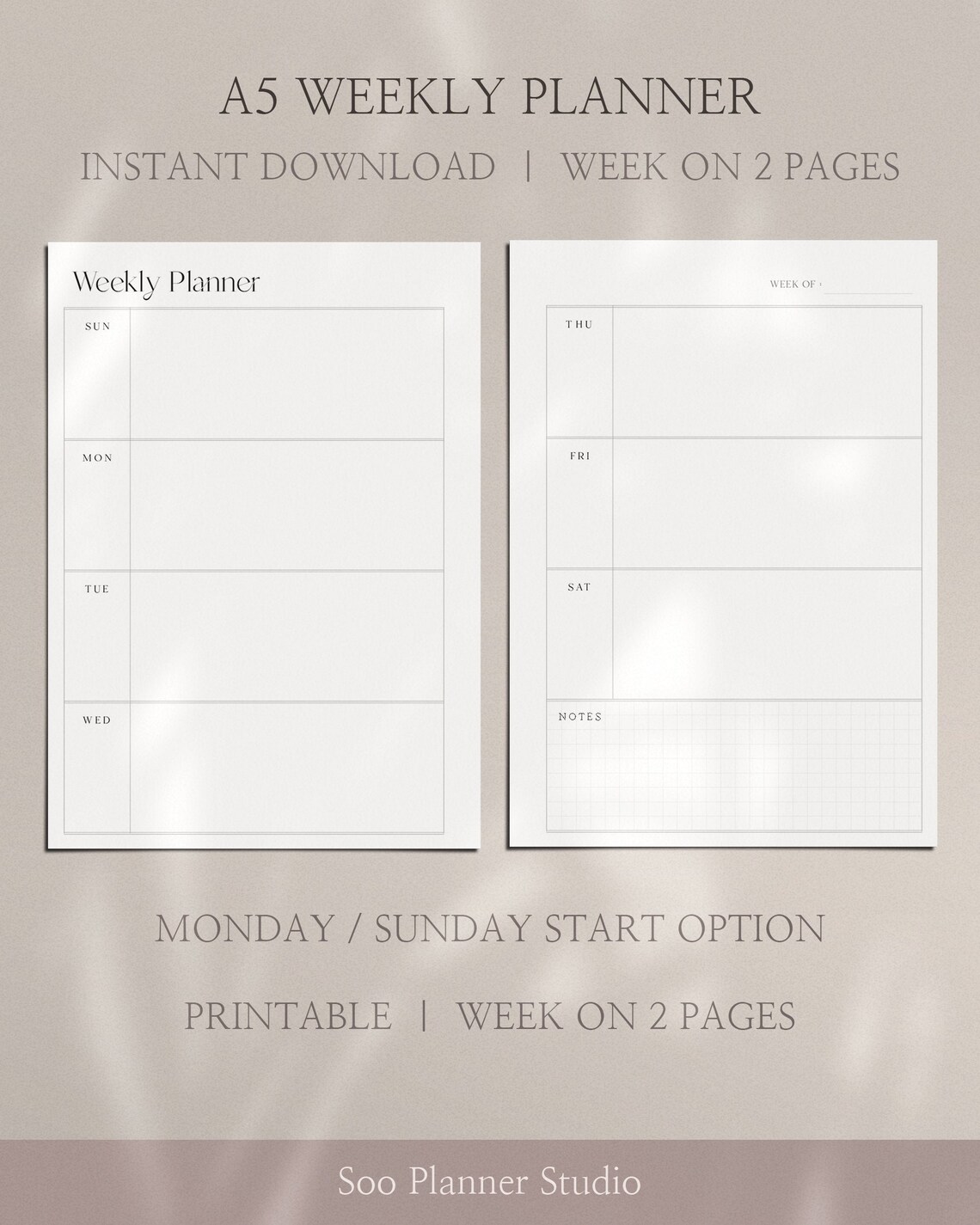 Printable Weekly Planner Template Minimalist Weekly Planner Prints ...