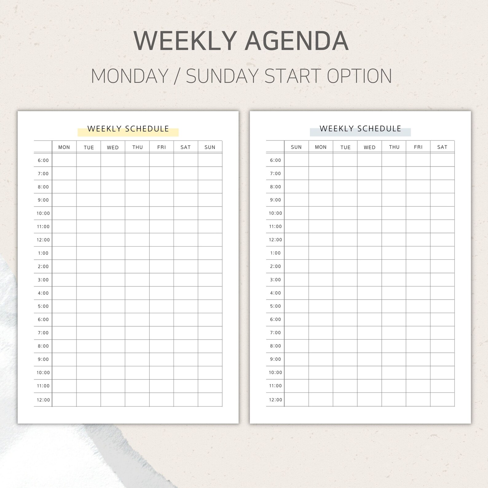 Weekly Agenda, Weekly Schedule, Timetable, Weekly Planner Printable ...