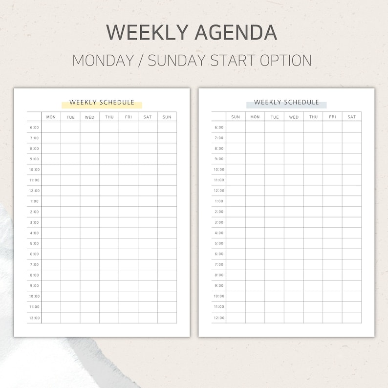 Weekly Agenda, Weekly Schedule, Timetable, Weekly Planner Printable ...