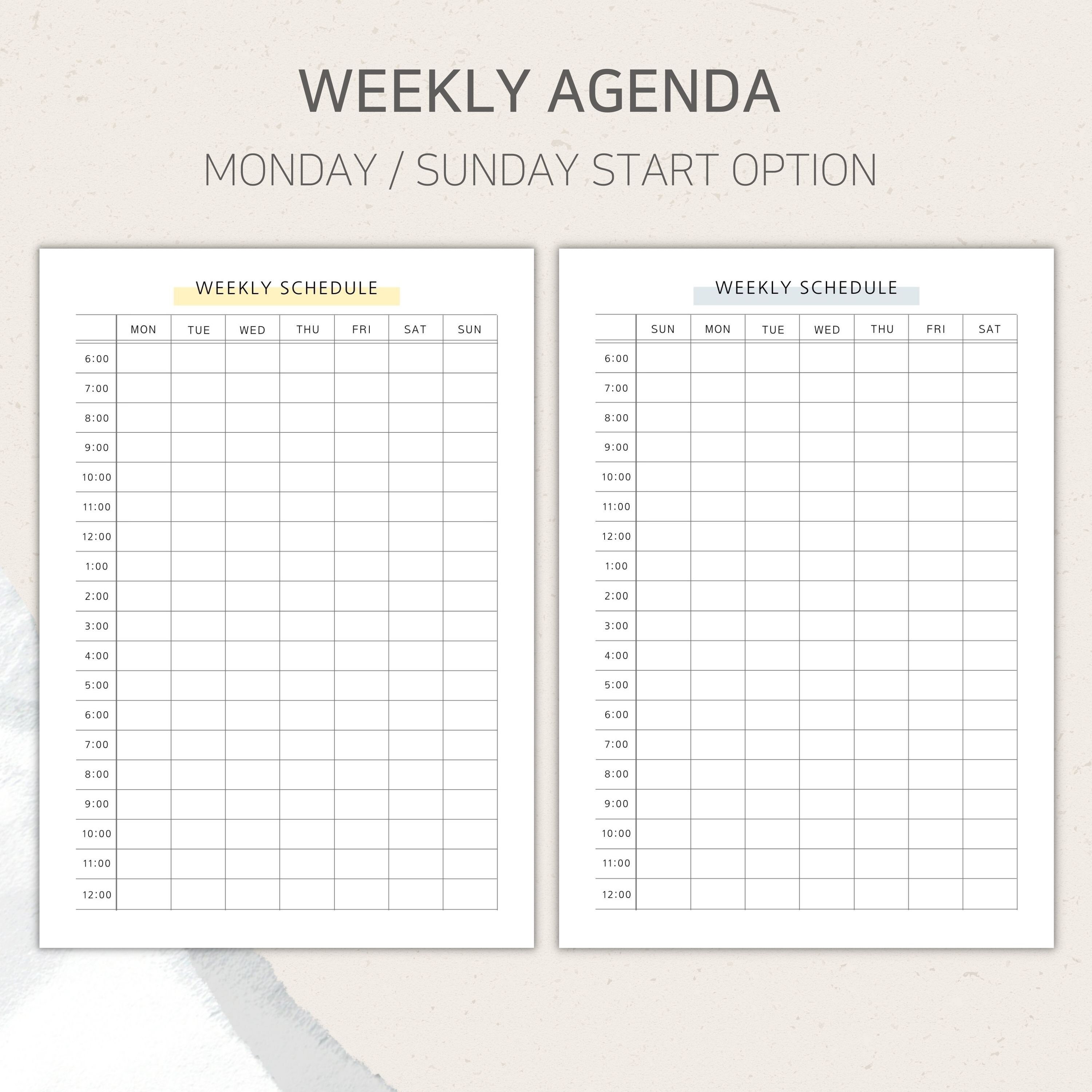 Weekly Agenda, Weekly Schedule, Timetable, Weekly Planner Printable ...
