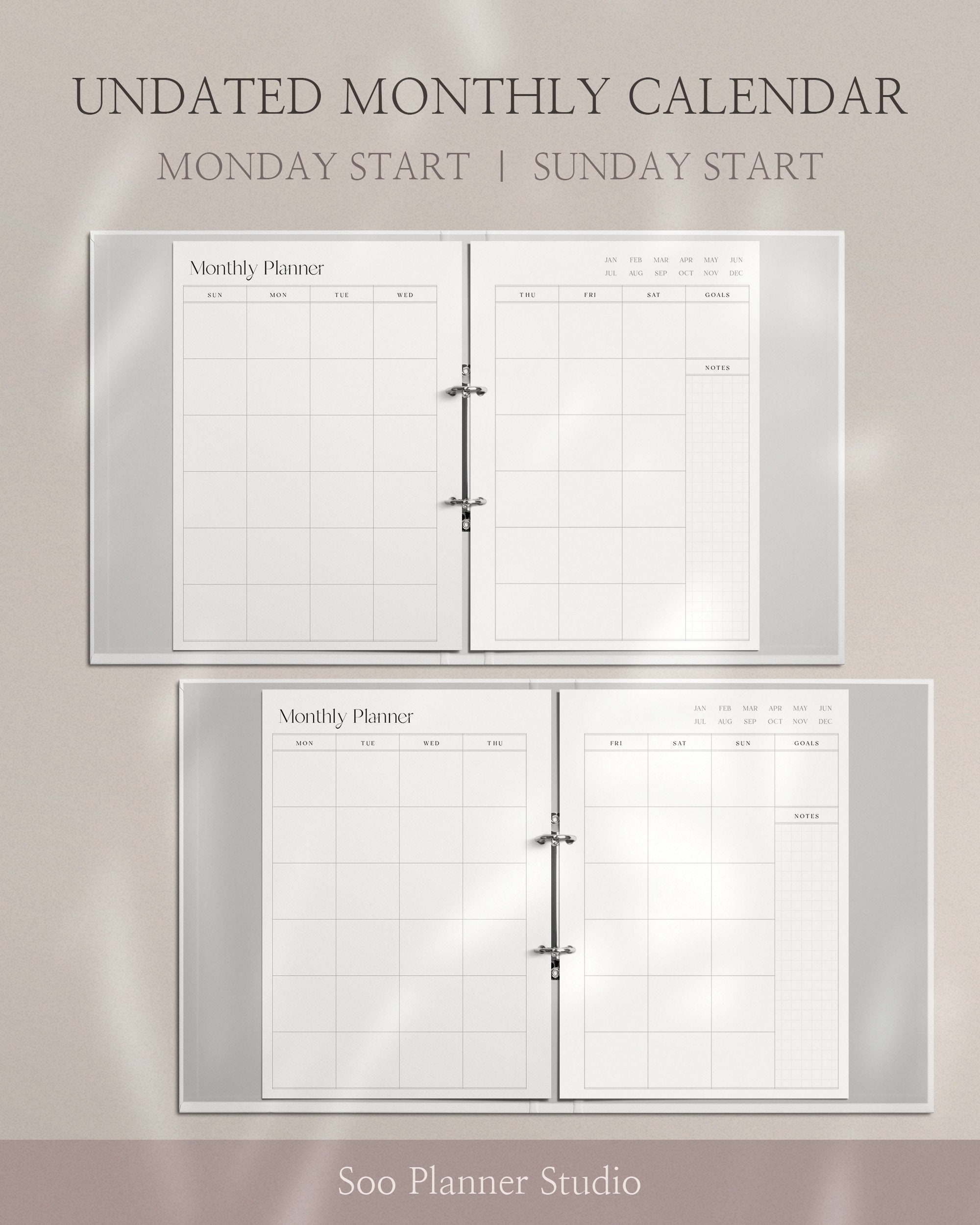 Undated Monthly Planner Template Perpetual Calendar Pdf - Etsy