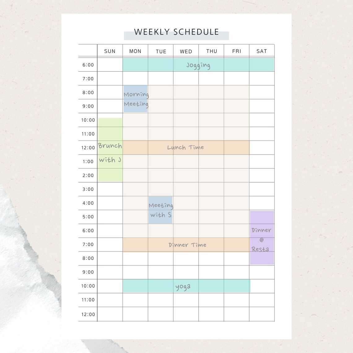 Weekly Agenda, Weekly Schedule, Timetable, Weekly Planner Printable ...