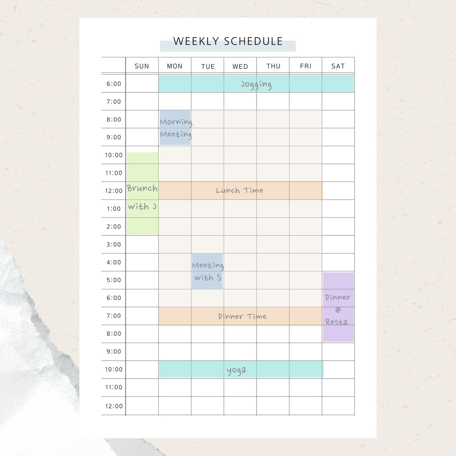 Weekly Agenda, Weekly Schedule, Timetable, Weekly Planner Printable ...