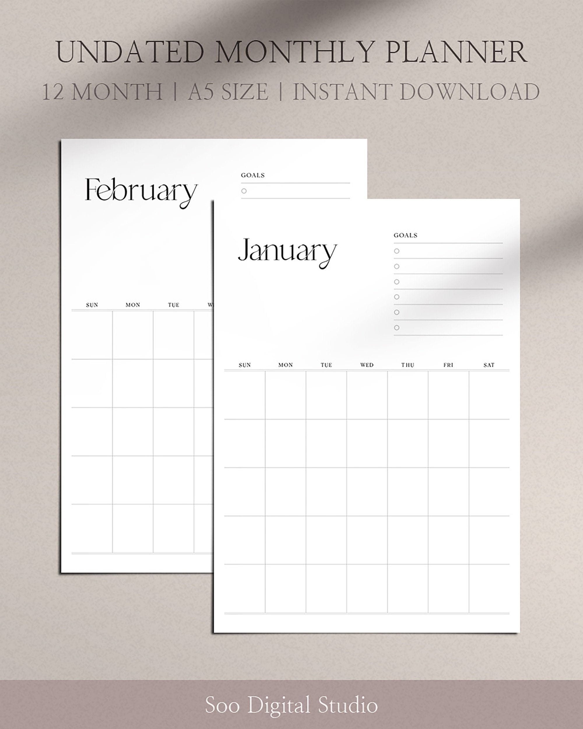 12 Month Calendar Planner-Undated Paper Calendars & Planners etna.com.pe