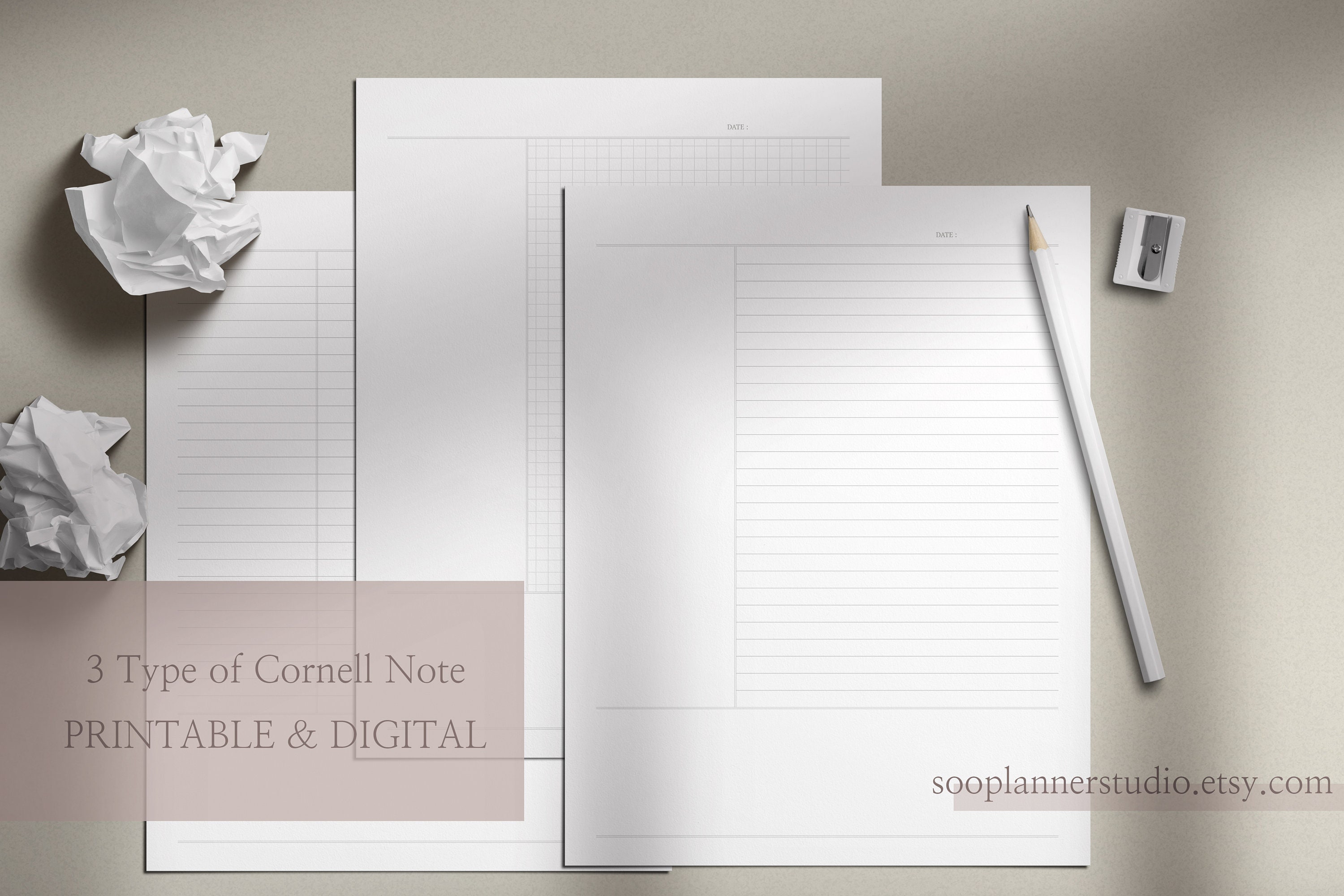Cornell Note Taking Set | Printable Cornell Note Template | Digital ...