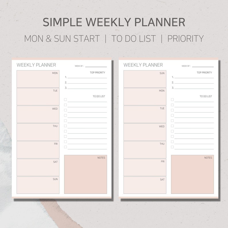 Weekly Planner Printable, Pink Minimalist Planner, to Do List Template ...