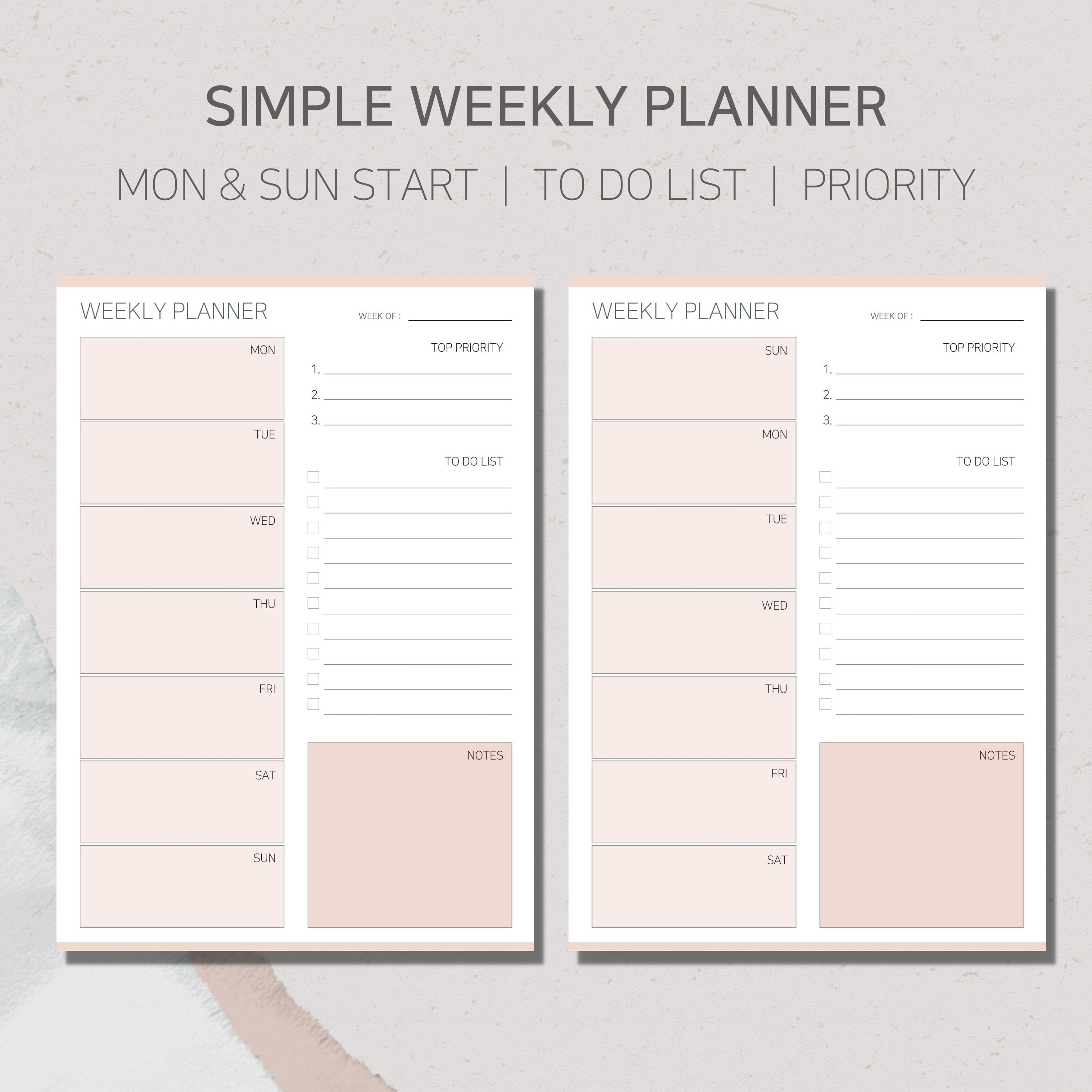 Weekly Planner Printable, Pink Minimalist Planner, to Do List Template ...