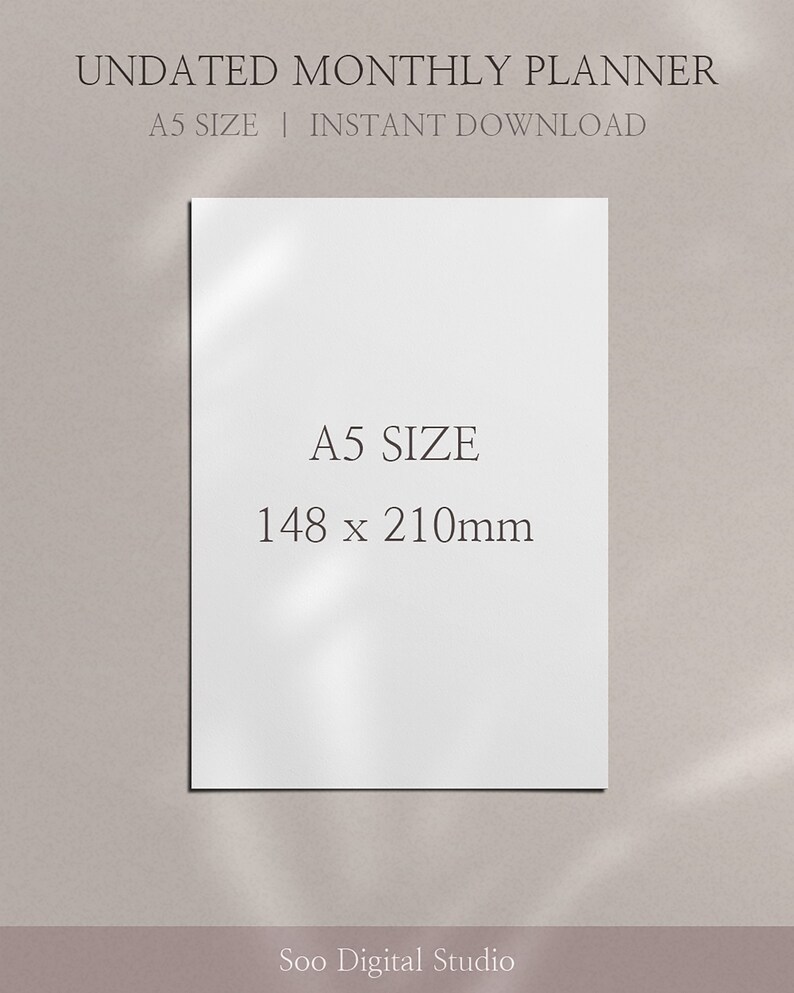 Undated Monthly Planner Printable 12 Month Planner for Students, A5 ...