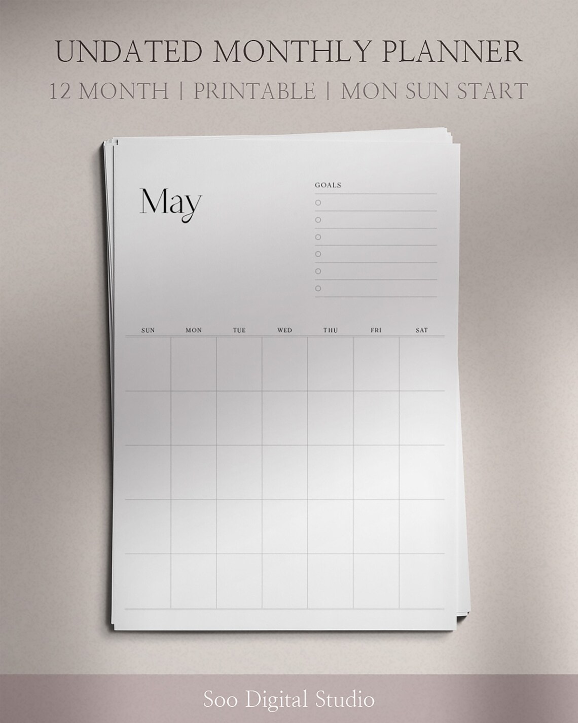 Undated Monthly Planner Printable 12 Month Planner for Students, A5 ...