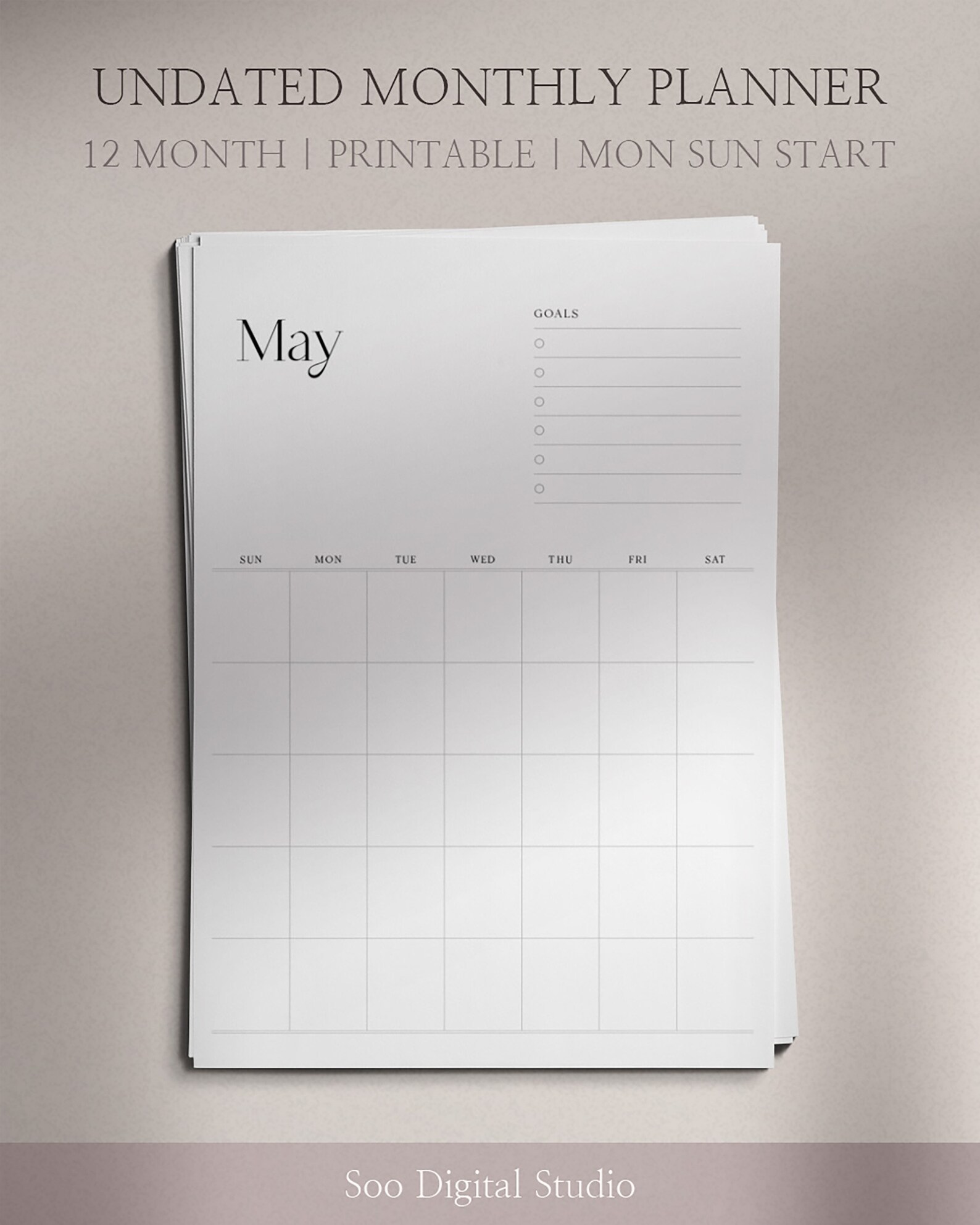 Undated Monthly Planner Printable 12 Month Planner for Students, A5 ...
