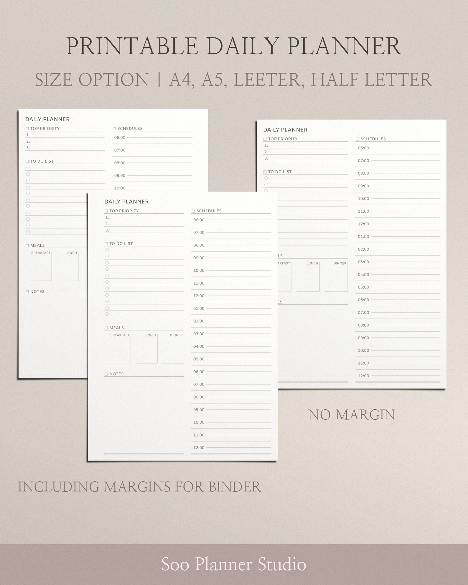 Minimalist Daily Planner Printable Printable Planner Refills Printable ...