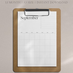 Undated Monthly Planner Printable 12 Month Planner for Students, A5 ...