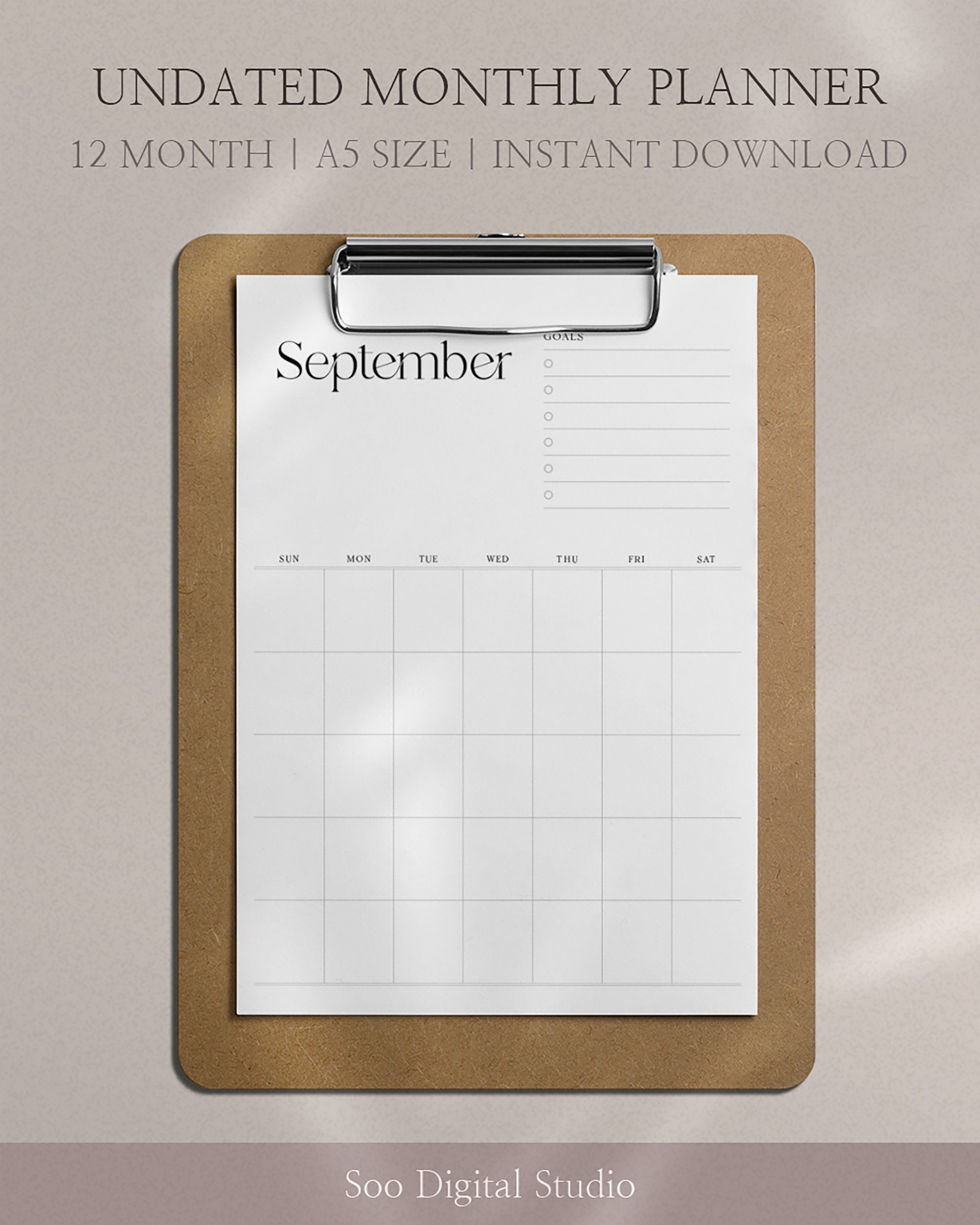 Undated Monthly Planner Printable 12 Month Planner for Students, A5 ...