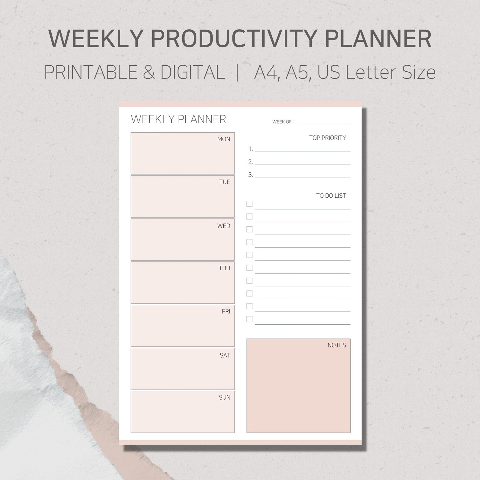 Weekly Planner Printable, Pink Minimalist Planner, to Do List Template ...