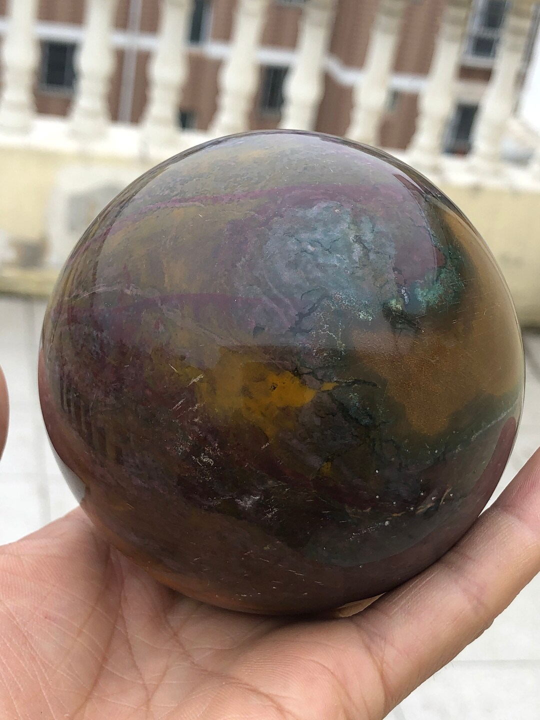 827g Rare Natural Ocean Jasper Quartz Geode Crystal Sphere Ball HEALING ...