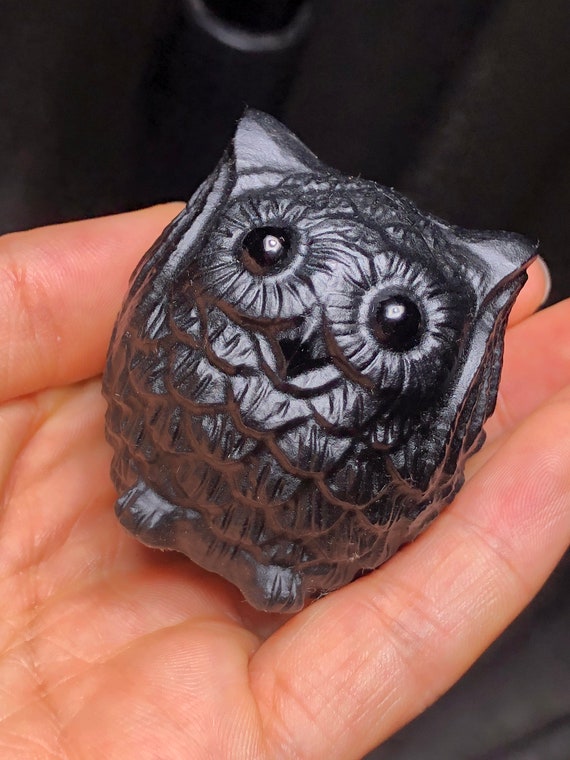 134g Natural Obsidian Owl Crystal Ornaments | Etsy