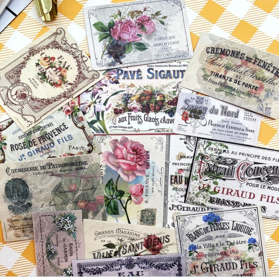 Vintage Label Stickers, Junk Journal, Embellishment, Floral Stickers ...