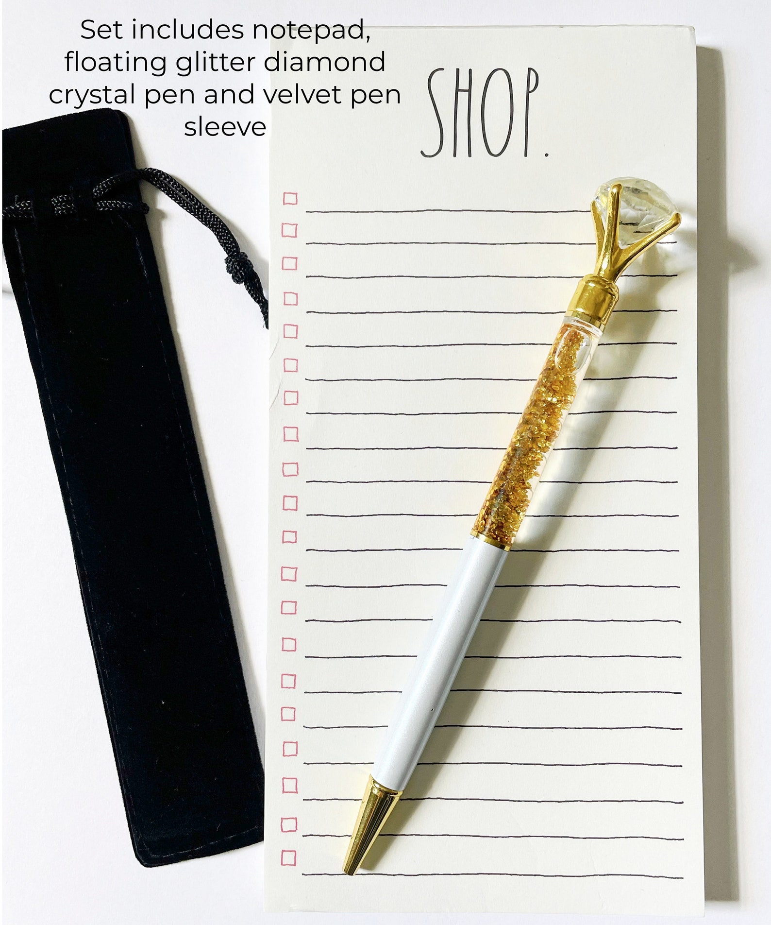 Notepad With Floating Glitter Crystal Diamond Pen and Velvet | Etsy