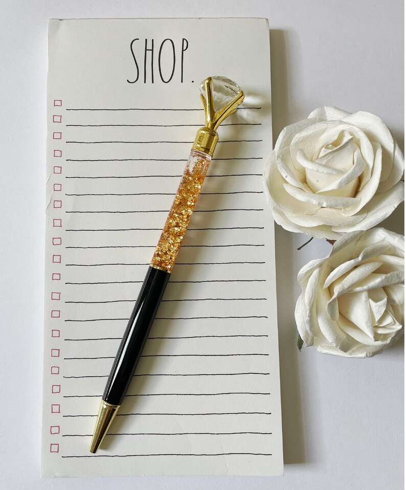 Notepad With Floating Glitter Crystal Diamond Pen and Velvet - Etsy