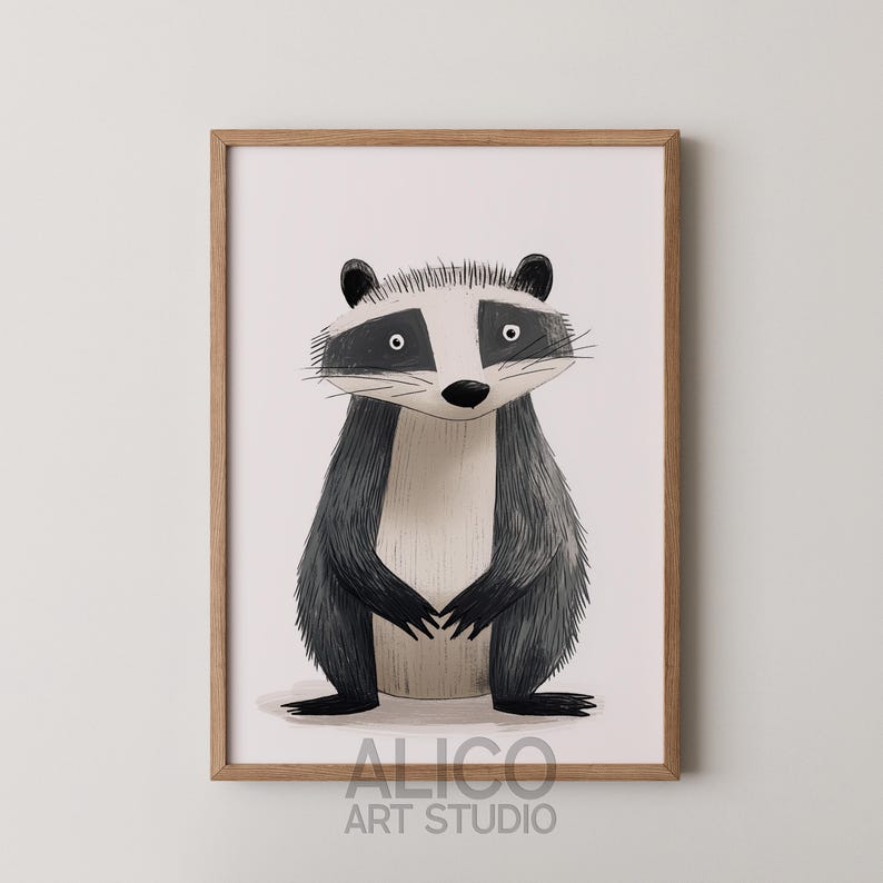 Badger Nursery Art Print: Hand-drawn Woodland Animal (digital Download ...