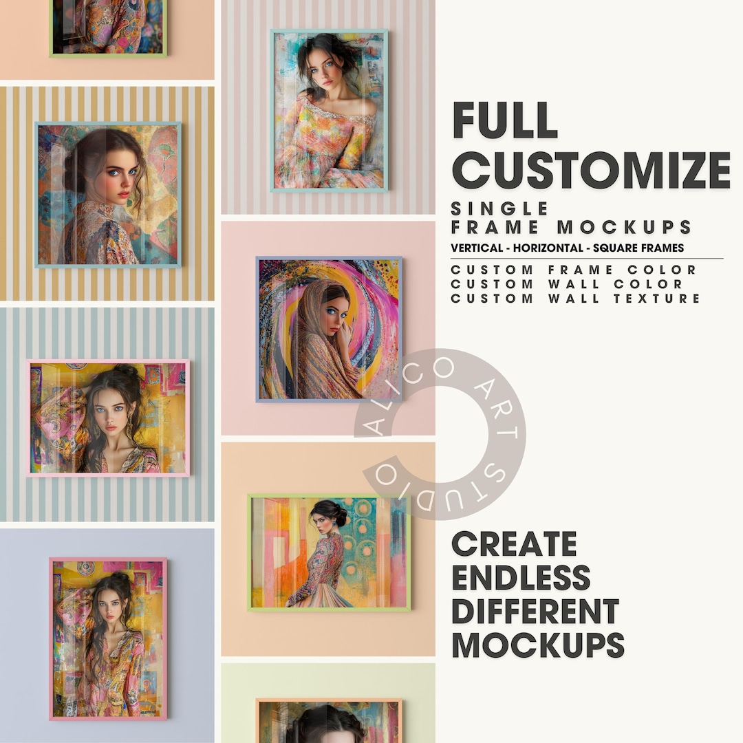 Custom Color Frame Mockup Bundle: Editable Wall Texture (PSD) - Etsy