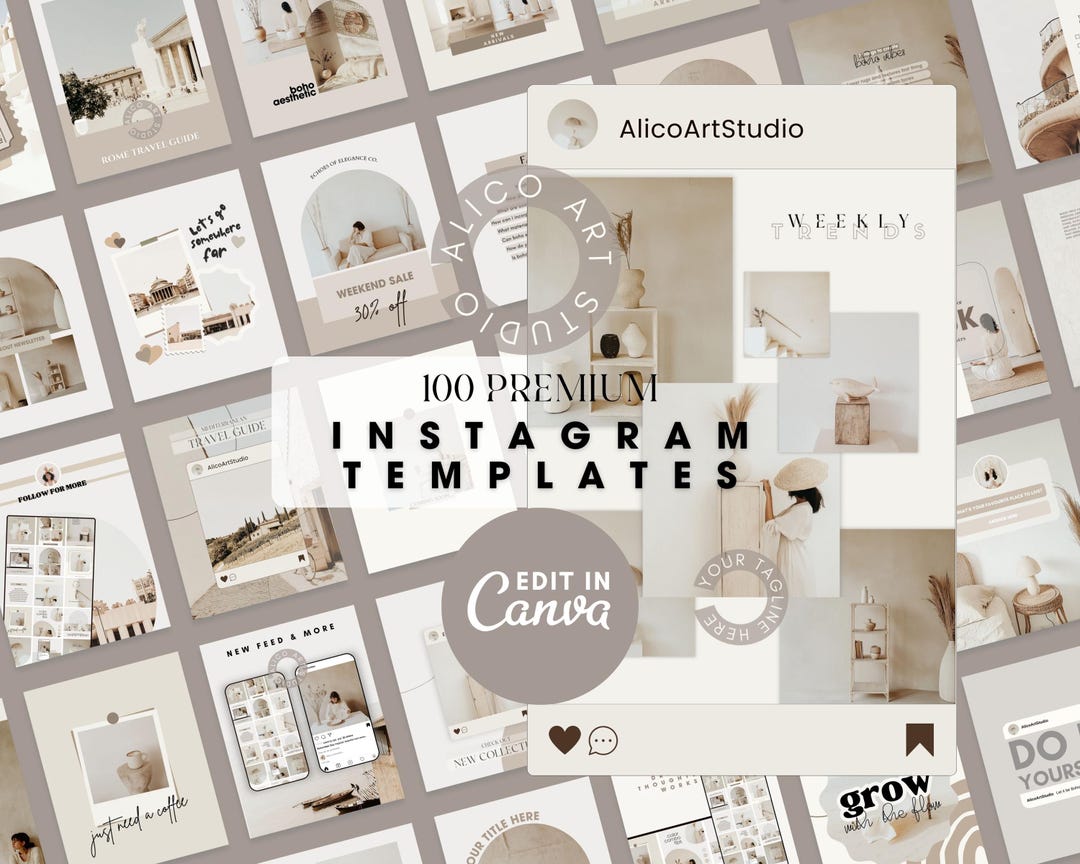 Boho Instagram Templates: Neutral Canva Posts, Social Media Kit - Etsy
