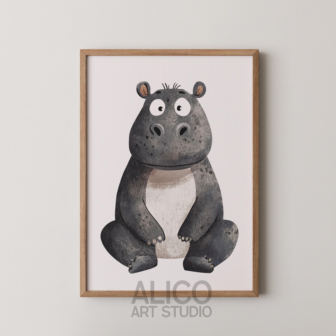 Funny Hippo Poster, Cute Animal Wall Art, Baby Room Decor, Hippo ...