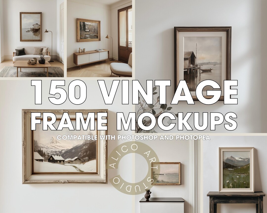 Vintage Frame Mockup Bundle, 150 Rustic Wall Frame Mockup, Classical ...