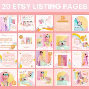 Retro Etsy Shop Kit: Pink Canva Templates, Banners, Listing Pages - Etsy