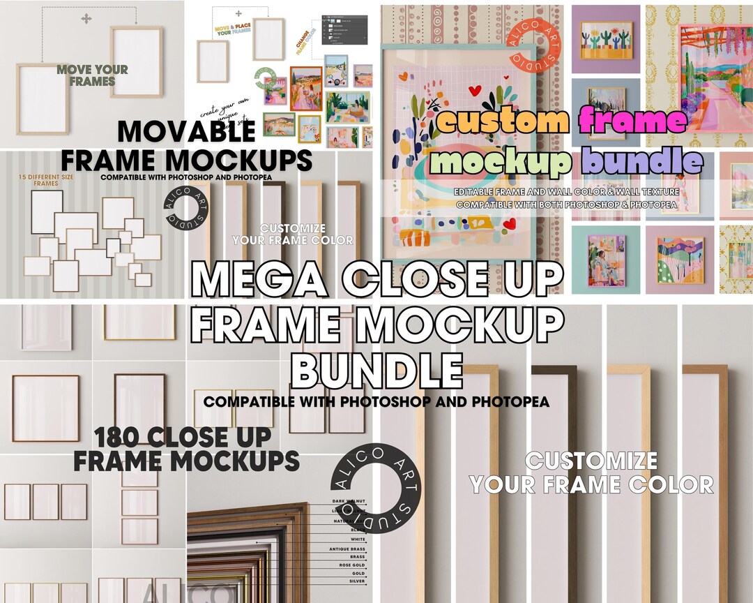 Frame Mockup Bundle: Movable Frames, Customizable Wood, Close-up Views ...