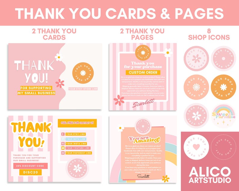 Retro Etsy Shop Kit: Pink Canva Templates, Banners, Listing Pages - Etsy