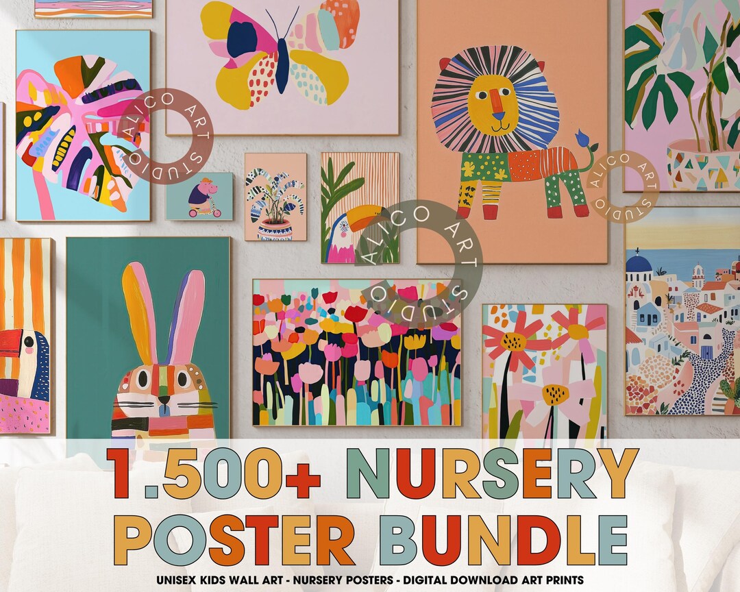 1500+ Nursery Poster Bundle, Kids Gallery Wall Art Set, Playroom Decor ...