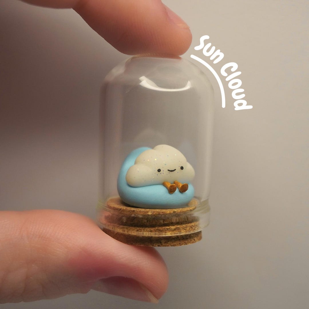 Miniature Sunny Cloud / Storm and Sun / Bean Bag Buddy / Mini Make / Handmade Polymer Clay ...