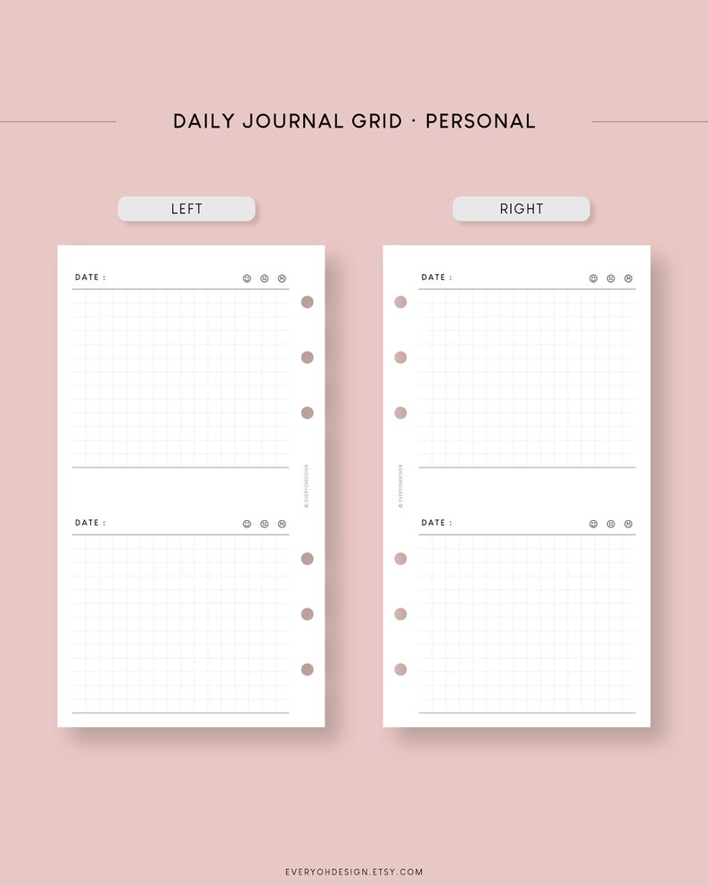 Personal Diary Template: Daily Grid Journal Insert (printable, Editable ...
