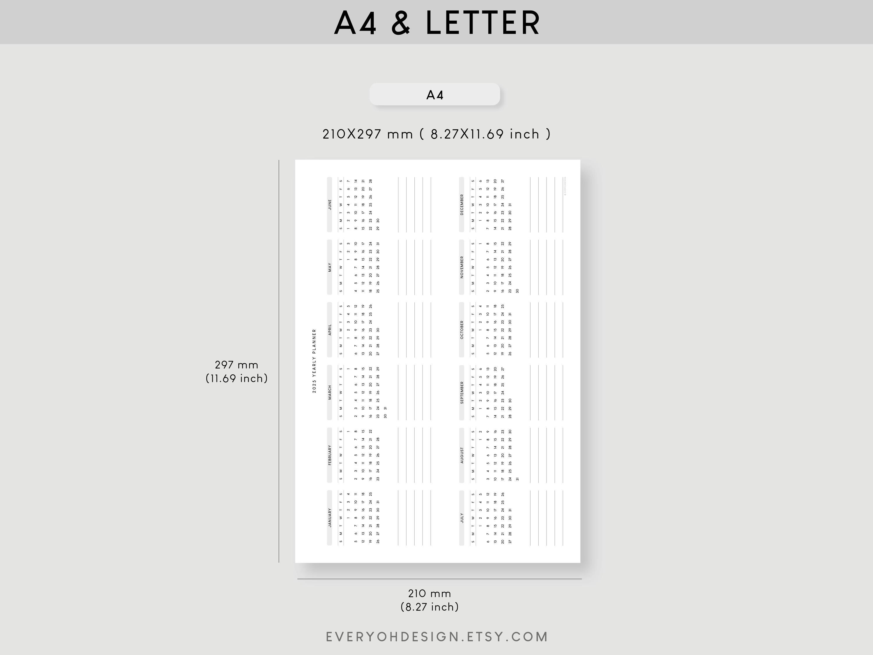 2025 Yearly Planner A4 & Letter | Printable Calendar Template ...