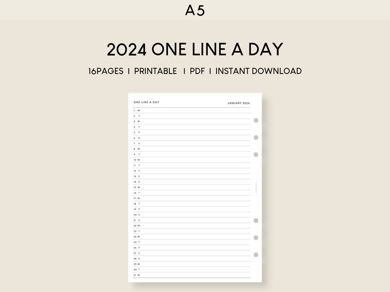 2024 Dated One Line A Day A5 Printable Inserts Gratitude Journal ...