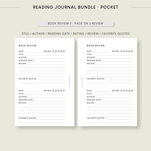 Pocket Reading Journal Bundle Printable Inserts | Book Planner 6types ...